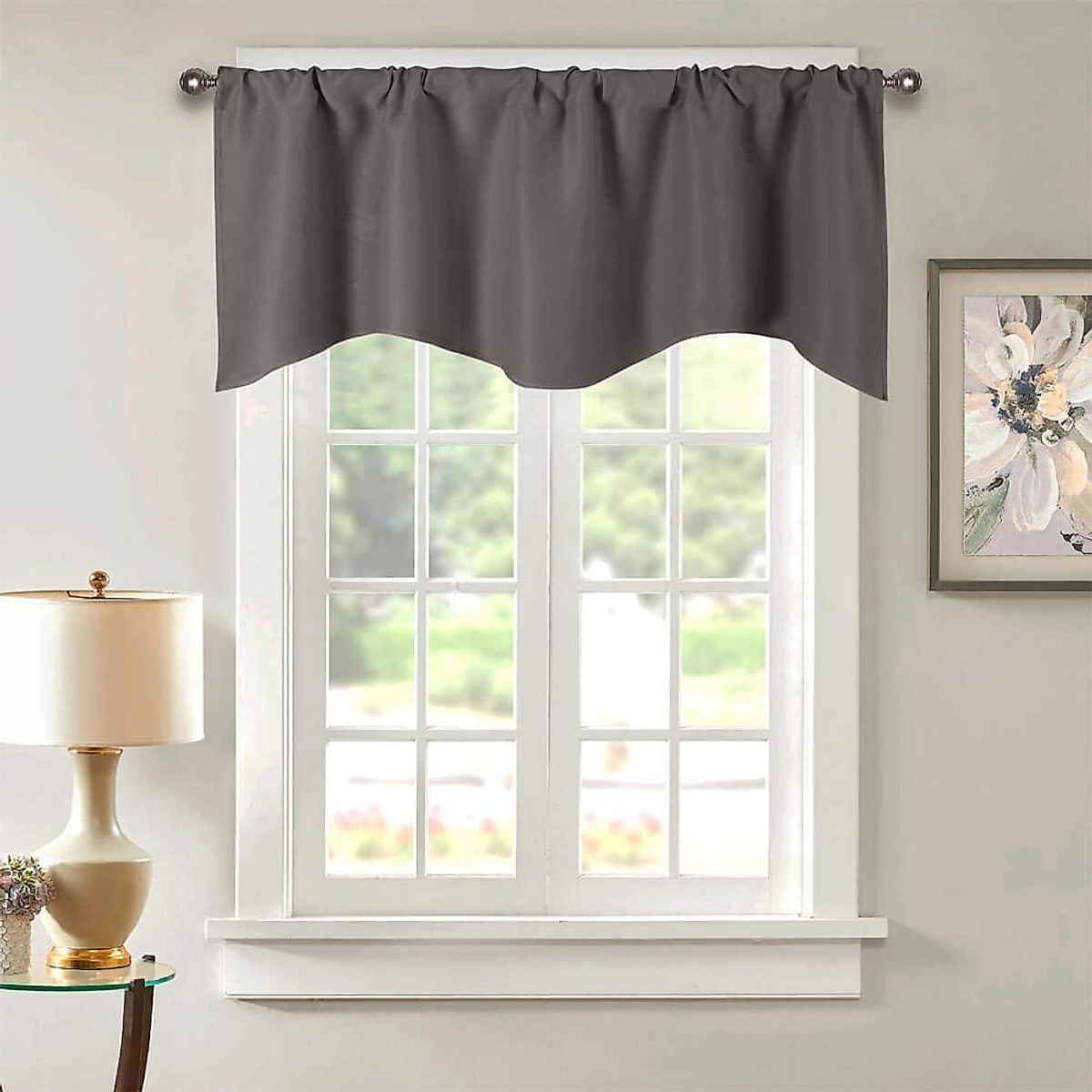 Blackout Room Darkening Valances for Windows Dark Gray Window Treatments Rod Pocket Valance Curtains Thermal Insulated Kitchen Cafe Drapes and Curtains for Bedroom Nursery Living Room, 52 x 18 Inch