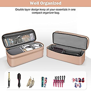 SITHON Double-Layer Travel Carrying Case for Revlon One-Step Hair Dryer/Volumizer/Styler, Water Resistant Storage Organizer Bag Compatible with Shark FlexStyle Attachment (Bag Only), (Rose Gold)