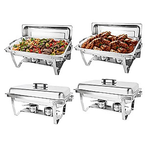 IMACONE 4 Pack Chafing Dish Buffet Set, 8QT Stainless Steel Rectangular Chafers and Buffet Warmer Sets for Catering, with Food & Water Pan, Lid, Foldable Frame, Fuel Holder for Event Party Holiday