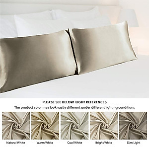 Satin Pillowcase for Hair and Skin Silk Pillow Case 2 Pack, Standar, Queen, and King Size, Slip Cooling Set of 2 with Envelope Enclosure (Khaki, Queen (U.S. Standard))