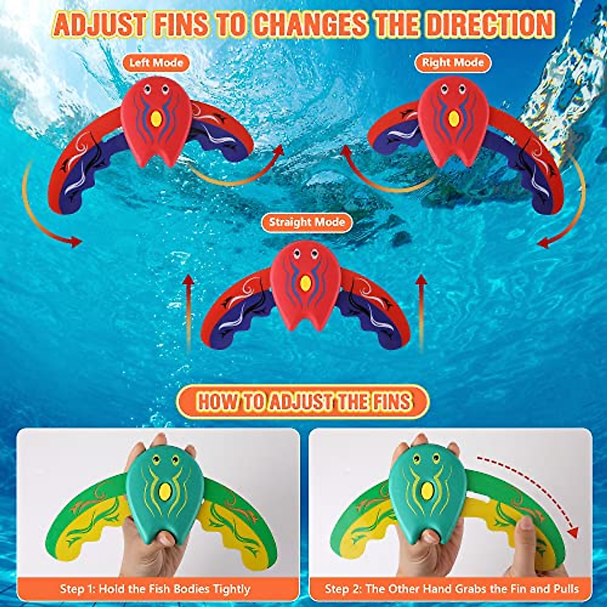 2 Pack Stingray Underwater Glider, Swimming Diving Pool Toys, Adjustable Fins, Self-propelled, Fun Water Games for Little Ones and Adult