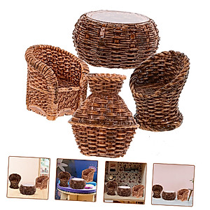 1 Set Mini Table and Chair Model Home Decor Household Items House Decorations for Home Miniature Furniture Tiny House Supplies Doll House Furniture Model Resin Light Brown Hohopeti