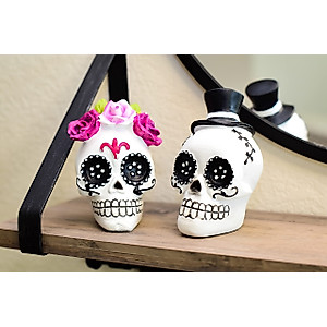 Barclay's Buys Better Home Goods Day of The Dead Skull Couple, Sugar Skull, Halloween Decor, Black and White Figurine Skeleton Set, Rose Wreath and Top Hat