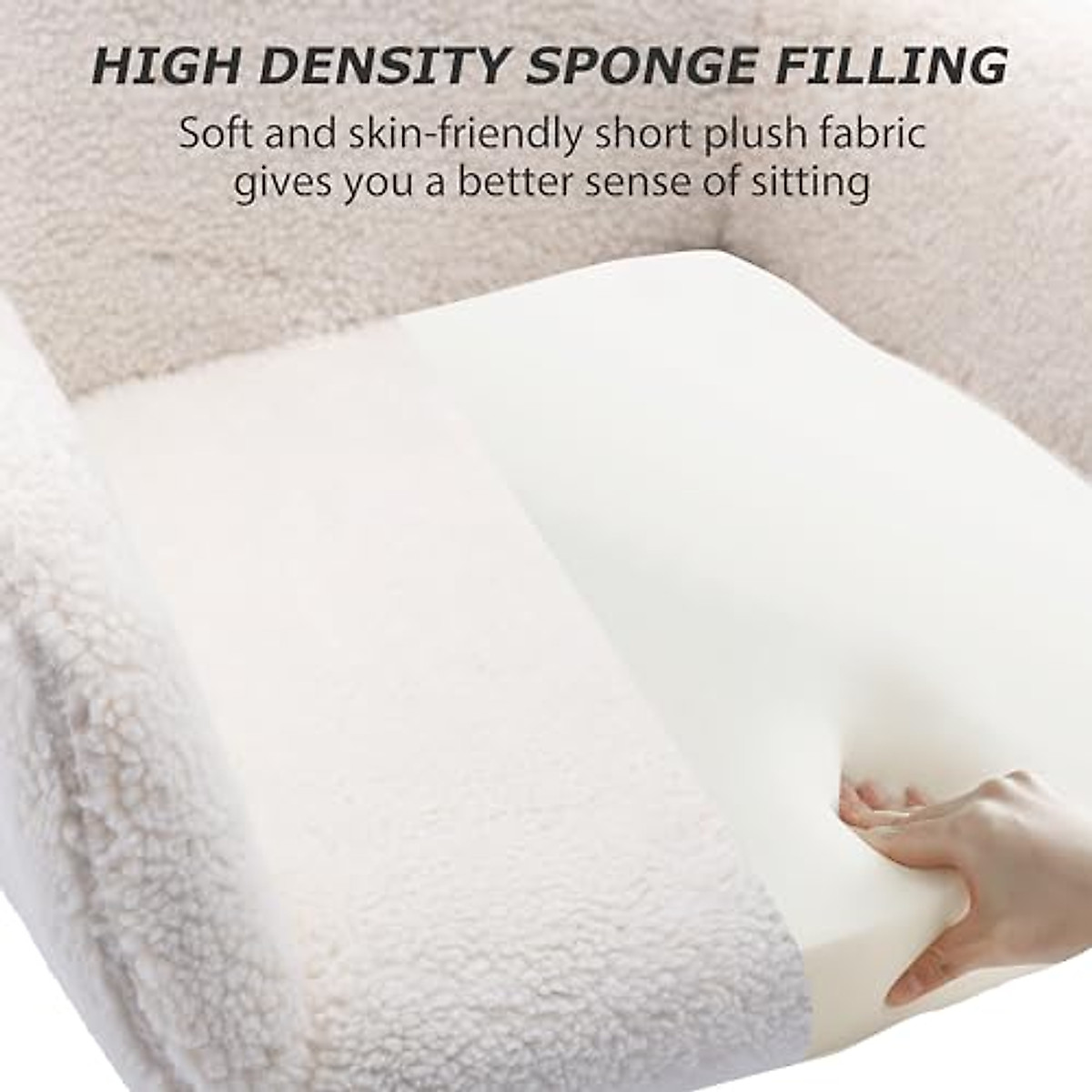 KCC Faux Fur Vanity Makeup Desk Chair, Comfy Fluffy Swivel Modern Leisure Armchair with Wheels, Upholstered Fuzzy Height Adjustable for Teens Women Girls Elegant Home Office