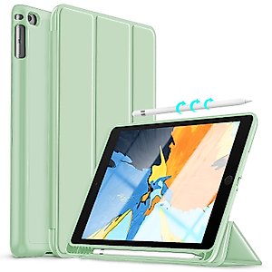 Hoidokly iPad 6th / 5th Generation 9.7 inch Case (2018/2017), iPad Air 2 & 1 9.7 Inch (2014/2013) Case with TPU Shockproof Back Cover [Built-in Pencil Holder, Auto Sleep/Wake] - Matcha Green