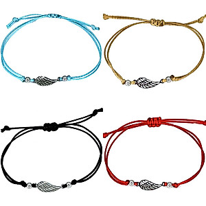 4pcs Stainless Steel Dainty Angel Wing Charm Bracelets String Adjustable Waterproof Memorial Gift Memory Loss Jewelry