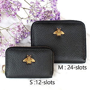 imeetu RFID Credit Card Holder Leather Zipper Card Case Wallet 24 Card Slots for Women (Black)