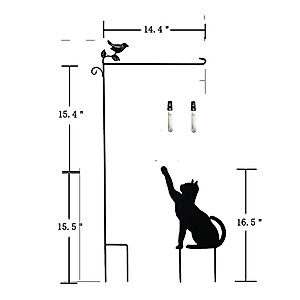 Garden Flag Holder Stand Halloween Decoration Metal Garden Flag Pole Yard Flag Stand with Anti-Wind Clip Decorated with Bird and Cat