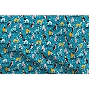 Spoonflower Fabric - Small Scale Greyhounds Turquoise Greyhound Dogs Breeds Hound Printed on Petal Signature Cotton Fabric by The Yard - Sewing Quilting Apparel Crafts Decor