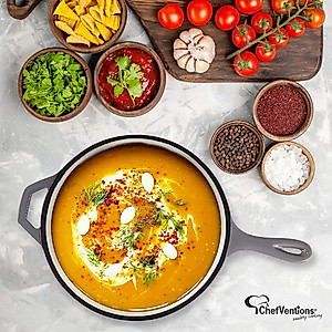 ChefVentions 3QT Round Cast Iron Saucepan Heavy Duty Enameled Interior and Exterior - Multi Use Pan - Stovetop, Gas, Electric & Induction Compatible