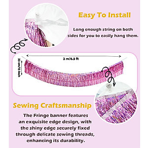 Sharonlily 2 Pack Glitter Pink Foil Fringe Garland-4 Layers Thick | Shiny Metallic Tinsel Streamers, Hanging Fringe Banner for Wedding Christmas Decoration Home Hanging Parade Floats
