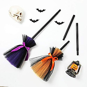 2 Pieces Halloween Witch Broom Kids Cosplay Broom Prop Plastic Broom Props for Halloween Party Costume Accessories, Orange and Purple