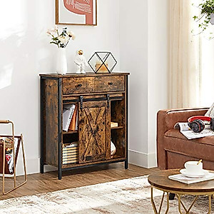 VASAGLE Buffet Cabinet, Floor Sideboard Cupboard Storage Organizer with 1 Drawer and Sliding Barn Door for Living Room Bathroom Hallway