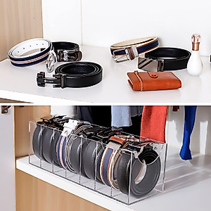 SupApollo Acrylic 7 Compartment Belt Container Storage Holder - Purse Tie Jewelry Watch Bracelets Makeup Storage Box