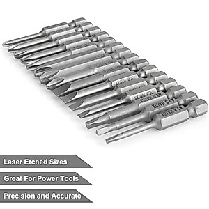 15 Piece Slotted Phillips Triangle Screwdriver Bit Set, 1/4 Inch Hex Shank S2 Steel Magnetic 2 Inch Long Drill Bits