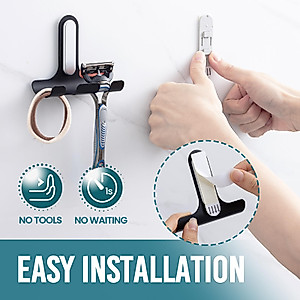 TAILI Wall Friendly Hooks, Versatile Metal Damage-Free Hanging Hook for Razor, Towel, Squeegee, Cell Phone, Heavy Duty Adhesive Hook with Strips for Storage and Decoration, 2 Hooks & 4 Strips Included