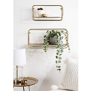 Kate and Laurel Emerline Midcentury Shelf Set, Set of 2, Gold, Decorative Modern Shelves for Storage and Display