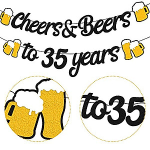 35th Birthday Decorations Cheers to 35 Years Banner for Men Women 35s Birthday Backdrop Wedding Anniversary Party Supplies Black Glitter Decorations Pre Strung
