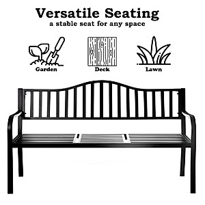 Gardenised QI003461L Outdoor Powder Coated Steel Park Bench, Garden Bench with Pop Up Middle Table, Lawn Decor Seating Bench for Yard, Patio, Garden, Balcony, and Deck