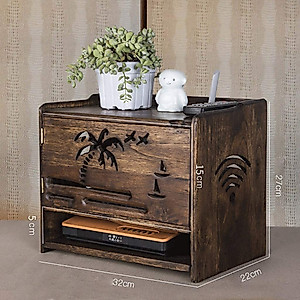 AVEEWA Wireless WiFi Router Storage Box Solid Wood Wireless Router Storage Box WiFi Box Set-top Box Shelter Box Storage Shelf Office Desktop Wire Socket Finishing Storage Box 32x22x27cm