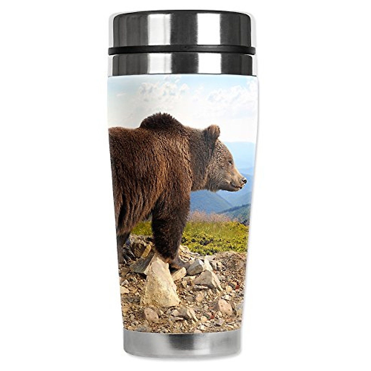 Mugzie 20 Ounce MAX Stainless Steel Travel Mug with Wetsuit Cover - Brown Bear
