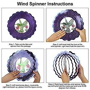 Glintoper 2 Pack Hummingbird Wind Spinners, 12 Inch Stainless Steel 3D Laser Cut Sun Catcher Metal Art, Indoor Outdoor Hanging Garden Decoration Colorful Crafts Ornaments Wind Spinner