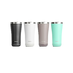 Zoku 20oz Powder Coated Tumbler, White | Premium Stainless Steel and Vacuum Insulated | Special Rotating Lid Designed for Sipping and Straw Use