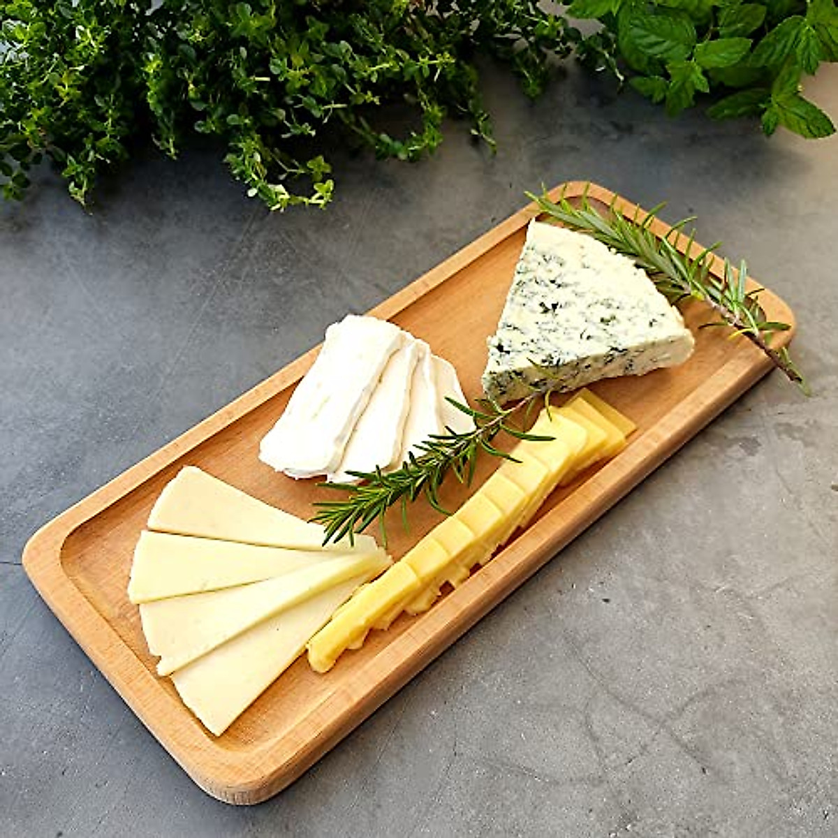 ECOSALL Wood Serving Tray 13 inch - Small Platter for Food, Cheese, Bread, Meat. Decorative Wooden Tray for Jewelry, Keys, Coins, Candles, Bathroom - Bar Display Tray with Easy Carry Grooved Handles