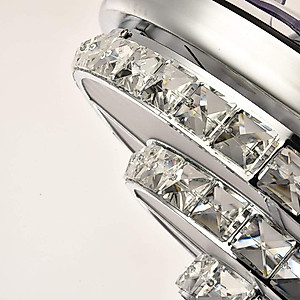 efperfect 42" Crystal Ceiling Fan with Light Retractable Blades Chrome Modern LED Chandelier Remote 3 Color Changes 3 Speeds Silent Ceiling Fans Lighting Fixture, LED Kits Included