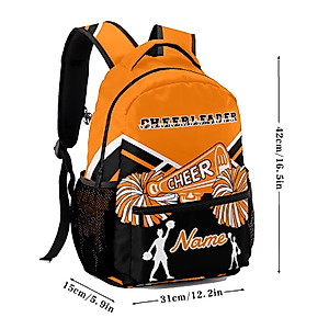 Zaaprint Personalized Orange Black Cheer Cheerleader Waterproof Backpack with Name Text for Women Men Gift