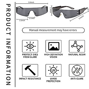 Y2K Trendy futuristic surround fashion rimless glasses sunglasses for women men,cyberpunk version of silver sunglasses rave party (Pink Sunglasses2)