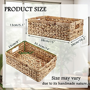GUSHBIN Woven Open Storage Bins Large Wicker Shelf Basket with Built-in Handles Natural Water Hyacinth Storage Baskets for Toiletries Books Fruits Organizing,15 x 10.2 x 5 inches