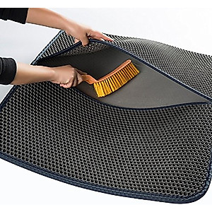 WOWOWMEOW Pet Double Layer Cat Litter Mat Honeycomb Cat Litter Trapper with Waterproof Base (L- 21'' x 27'', Black)