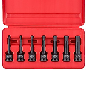 NEIKO 01131B 3/8-Inch-Drive Allen Socket Set, 3-Inch Length, 3/8-Inch Impact Hex-Bit Socket Set, SAE Hex Driver 3/16" to 1/2", CrMo Steel, Impact-Grade, 7-Piece Set