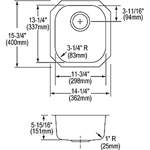 Elkay ELUH1113 Lustertone Classic Single Bowl Undermount Stainless Steel Sink