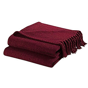 Cozy Home Collection Luxurious Hand Woven Cozy Warm 100% Cotton All Season Light Weight Couch Chair Bed Decorative Throw Blankets Chevron 50x60 Inch Set of 2 (Burgundy)