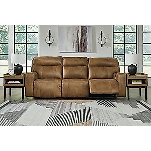 Signature Design by Ashley Game Plan Contemporary Tufted Leather Power Reclining Sofa with Adjustable Headrest, Light Brown