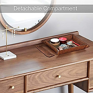 SITHON Valet Tray Desktop Storage Organizer – Removable 2 Compartments Catchall Tray Bedside Vanity Tray Nightstand Caddy Holder Desk Storage Plate for Remote Controller, Keys, Phone, Jewelry, Brown