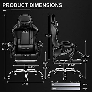 GTPLAYER Gaming Chair, Computer Chair with Footrest and Lumbar Support, Height Adjustable Game Chair with 360°-Swivel Seat and Headrest and for Office or Gaming (Black)