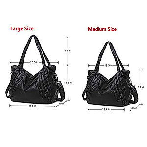 Big Capacity Slouchy Soft Leather Women Black Handbag Shoulder Hobo Bag Lady Tote Purse Crossbody Satchel (Large)
