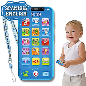 ZeenKind Baby Phone Toy English & Spanish Learning for Toddlers 1 2 3 Years Old, Learn Spanish ABC Numbers Animal Sounds, Interactive Bilingual Cellphone Toy for Kids, Juguetes Educativos, Blue