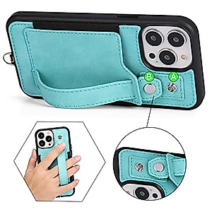 TOOVREN iPhone 13 Pro Max Case Wallet, Compatible with iPhone 13 Pro Max Case with Card Holder Kickstand Adjustable Detachable Necklace, iPhone Lanyard for iPhone 13 Pro Max 6.7 inch 2021 Green