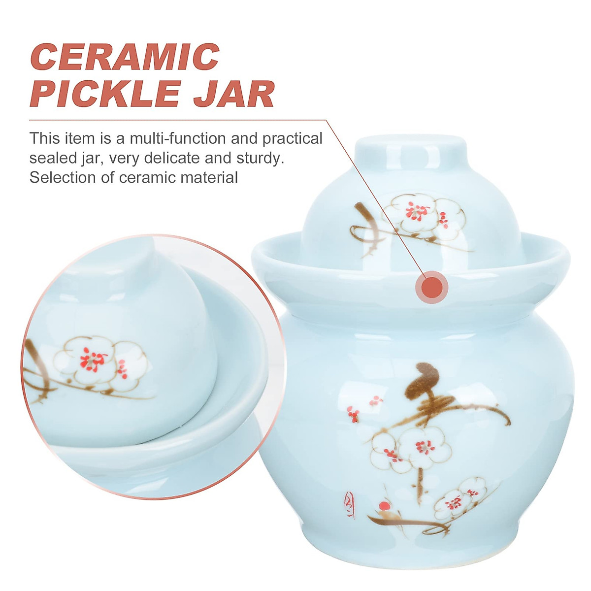 Luxshiny Pickle Jar Ceramic Chinese Pickling Jar Small Japanese Crock Kimchi Jar Pickled Cabbage Cylinder Tank Containers for Pickles Kimchi Appetizer Condiment - Blue