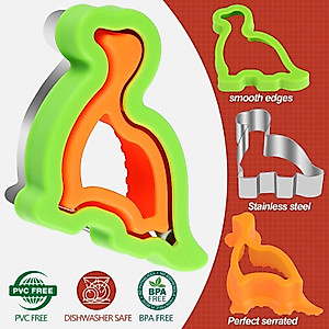 HINZER Sandwich Cutter and Sealer Set Uncrustables Maker 4 Pcs Bread Decruster Sandwich Cutter Pancake Maker Heart Square Circle Dinosaur Shape DIY Cookie Cutters Gift for Kids Adult Boys Girls