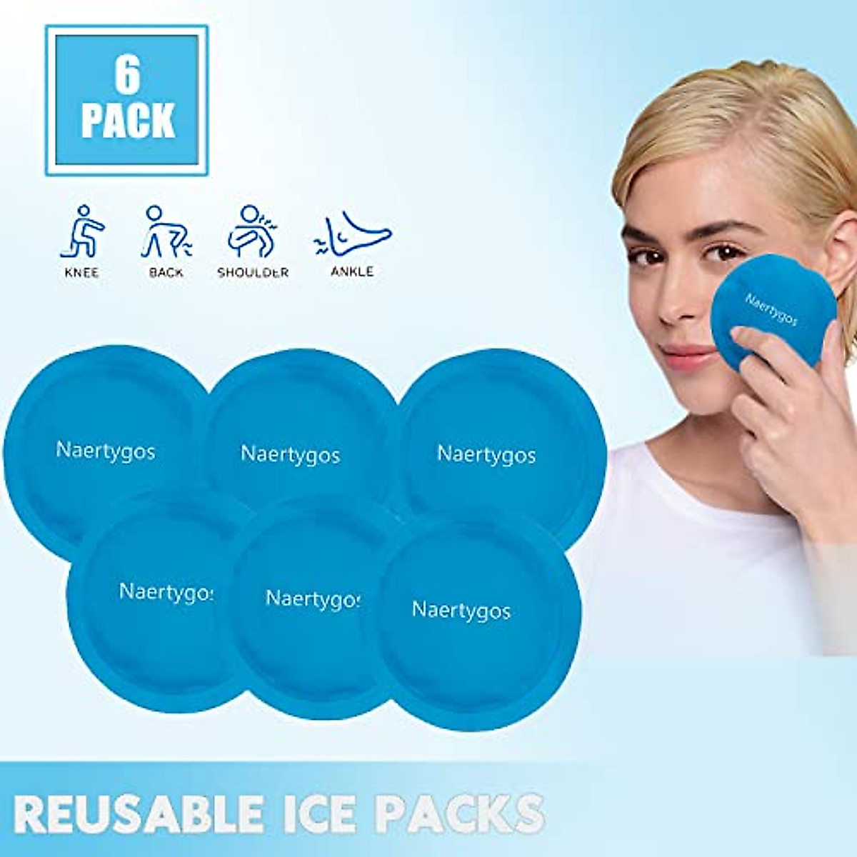 Reusable Ice Packs, 6 Pack Small Gel Ice Pack for Injuries, Soft kids Cold Pack, Hot and Cold Compress, Round Ice Pack for Face Knee Shoulder Ankle Pain Relief, Wisdom Teeth, Breastfeeding, Sinus Pain