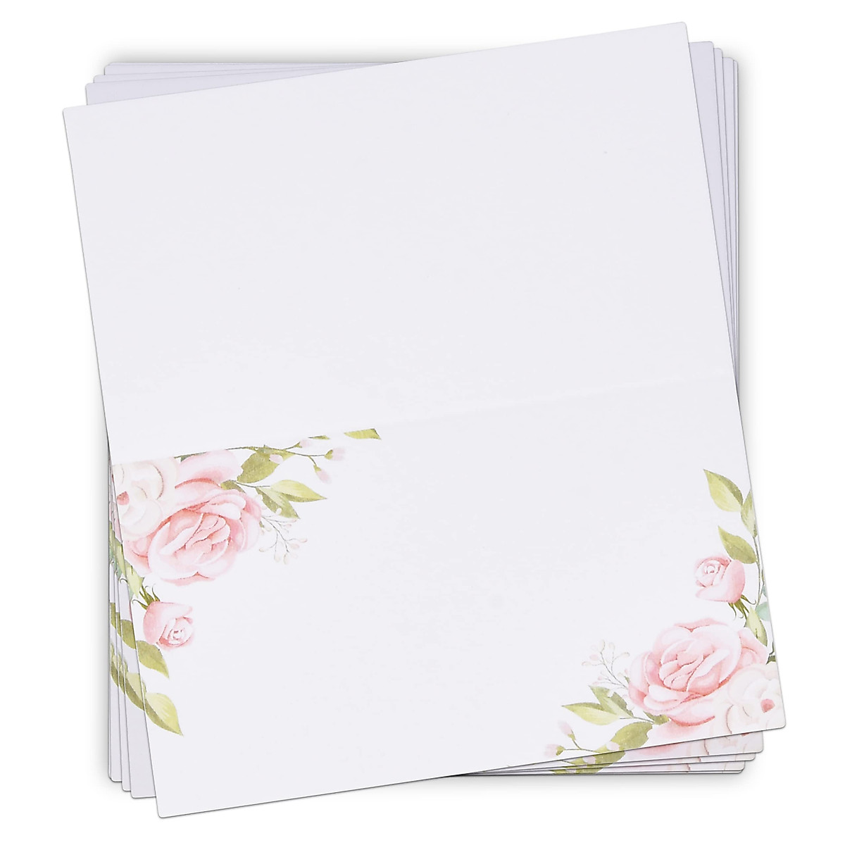 100 Floral Place Cards Pink Paper Peony Flower Wedding Seating Name Card Table Setting Folded Tent Cards for Baby Shower Dinner Weddings Reception Tables Placement Party Decorations 2 x 3.5 Inch