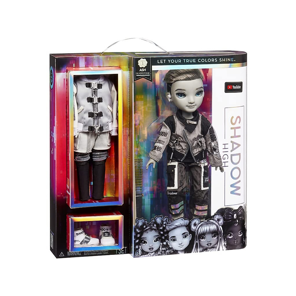 Rainbow High Shadow Series 1 Ash Silverstone- Greyscale Boy Fashion Doll. 2 Silver Designer Outfits to Mix & Match with Accessories, Great Gift, Multicolor, 583578EUC