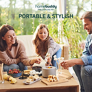 HomeBuddy Table Top Fire Pit Bowl - Tabletop Fire Pit, Long Burning Mini Fire Pit, Indoor Fireplace for Patio - Tabletop Fireplace - Fire Bowl with 50pcs. Marshmallow Sticks and Extinguisher Gray