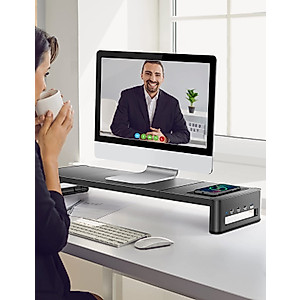 ENUSUNG Detachable Monitor Stand with USB 3.0/2.0 Ports Steel Dual Monitor Riser for Desk, Metal Computer Stand for Office, Desktop, Laptop, PC, iMac up to 32 Inches (Black)