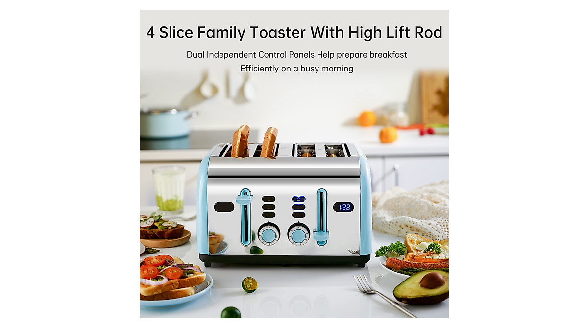 Toaster 4 Slice, REDMOND Wide Slots Retro Stainless Steel Toasters with ...